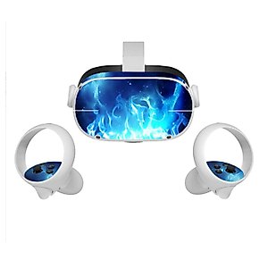 VR Headset and Controller Skin for Oculus Quest 2, Vinyl Decal Stickers for Oculus Quest 2 VR Headset and Controllers, Virtual Reality Procetive Accessories Decal Skin - Blue Frame(2Sets)