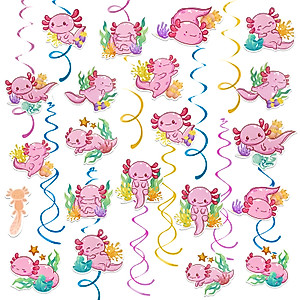 30 Pcs Axolotl Hanging Swirls Party Decorations Axolotl Birthday Party Spiral Decor Supplies Ceiling Decorations for Boys Girls Axolotl Fans