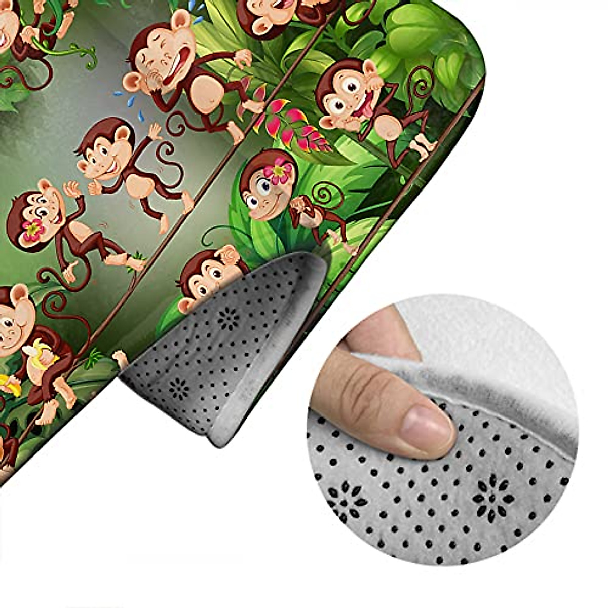 WONDERTIFY Monkeys Bathroom Antiskid Pad Doing Different Things in The Jungle 3 Pieces Bathroom Rugs Set, Bath Mat+Contour+Toilet Lid Cover