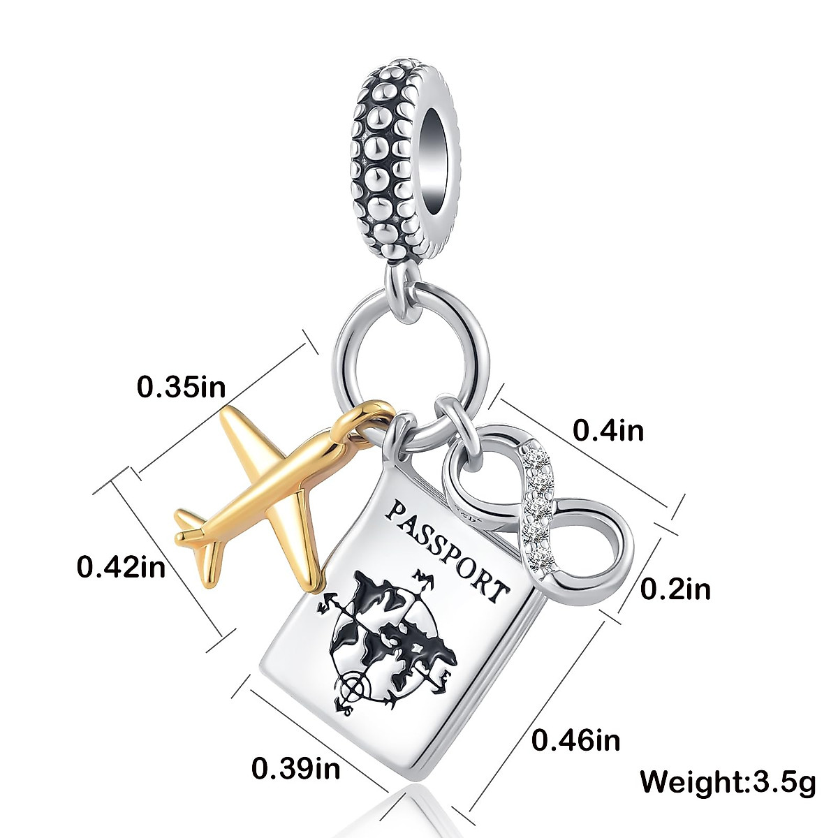 MZC Jewelry Passport Airplane Charm for Pandora Bracelets Travel Infinity Dangle Holiday Bead for Women Girl Family Mom Sister, Copper