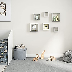 Ballucci Cube Floating Wall Shelves, Set of 3 Cubby Wall Mounted Wood Shelves for Wall Decor, White