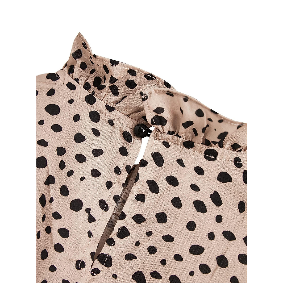 Avanova Women's Leopard Printed Ruffle Hem 3/4 Sleeve Mock Neck Elegant Work Blouses Top Beige Large