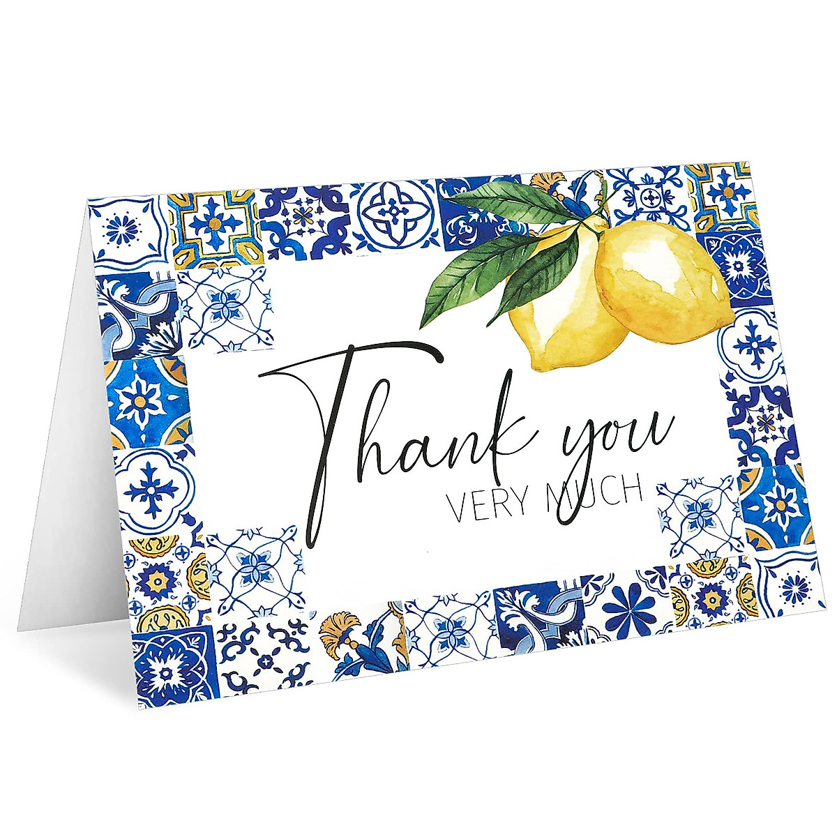 AnyDesign Lemon Thank You Cards Bulk 24 Pack Thank You Note Cards with Matching Seal Stickers Envelopes Blue Tiles Lemon Greeting Cards for Baby Shower Wedding Birthday Bridal Party and All Occasion