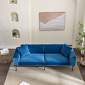 Lifeand Modern Velvet Sofa with Metal Legs,Loveseat Sofa Couch with Two Pillows for Living Room and Bedroom,Blue