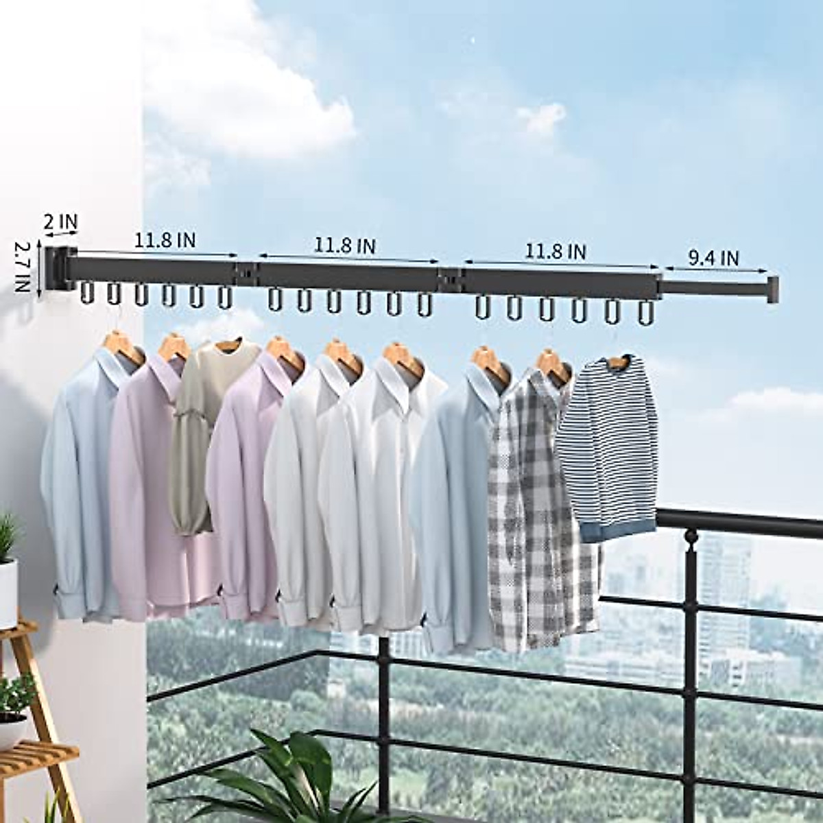 HotMax Clothes Drying Rack Wall Mounted, Retractable Collapsible Drying Racks for Laundry, Space Saving Dryer Rack, Balcony, Apartment Space Saver Organization(Tri-fold, Black)