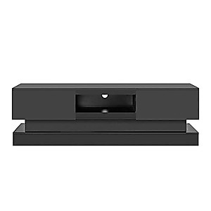 YISUYA Modern Tv Stand, Black Morden TV Stand with LED Lights, High Glossy Front Tv Cabinet, for TV up to 63 Inch, Floor Tv Wall Cabinet, Modern TV Stand, for Living Room or Bedroom