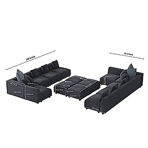 LLappuil Modern Modular Sectional Sofa Set, Low Back Minimalist Style Couch with Ottoman and Chaise Lounge, Soft Fabric 14 Seater Oversized 130.6" Sofa for Living Room, Dark Grey