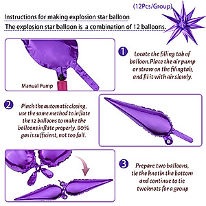Moukiween 60 PCS Purple Star Balloons, 12 Point Spike Explosion Star Foil Balloons for Birthday, Halloween, Bridal Shower, Wedding, Graduation Decorations (Purple)
