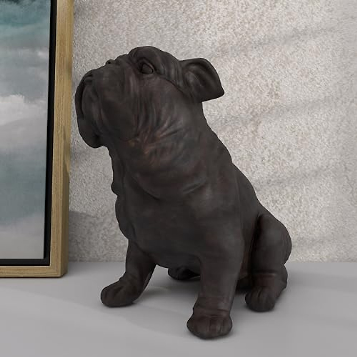 Deco 79 Polystone Bulldog Decorative Sculpture Weathered Sitting Home Decor Statue, Accent Figurine 17" x 9" x 13", Brown