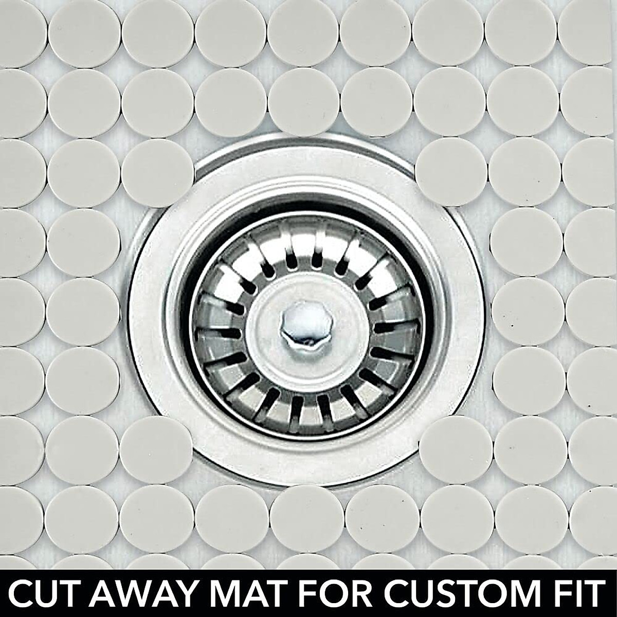 mDesign Adjustable Kitchen Sink Dish Drying Mat/Grid - Soft Plastic Sink Protector, Cushions Sinks, Dishes - Quick Draining Circle Design - Includes 1 Saddle, 2 Large Mats - Set of 3 - Light Gray