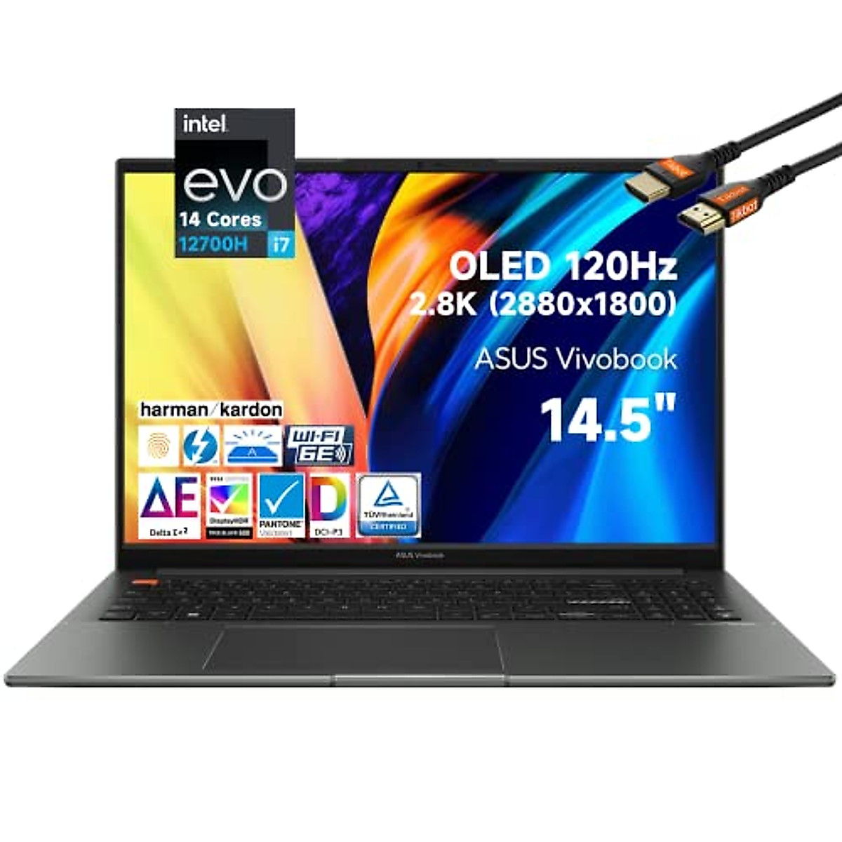 Asus 2022 Latest Vivobook S 14X 14.5 OLED 2.8K 120Hz Laptop, 14 Cores Intel Evo 12th Gen i7-12700H, 100% DCI-P3 Pantone 600nits 16:10, Wi-Fi 6E, Backlit KB, Thunderbolt 4 (16GB RAM