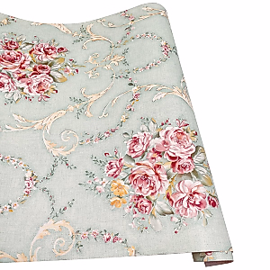 LovingWay Retro Floral Shelf Liner 17.7x177 Inch Self-Adhesive Dresser Drawer Covering Paper DIY Makeup Organizers Boxes Green Rose