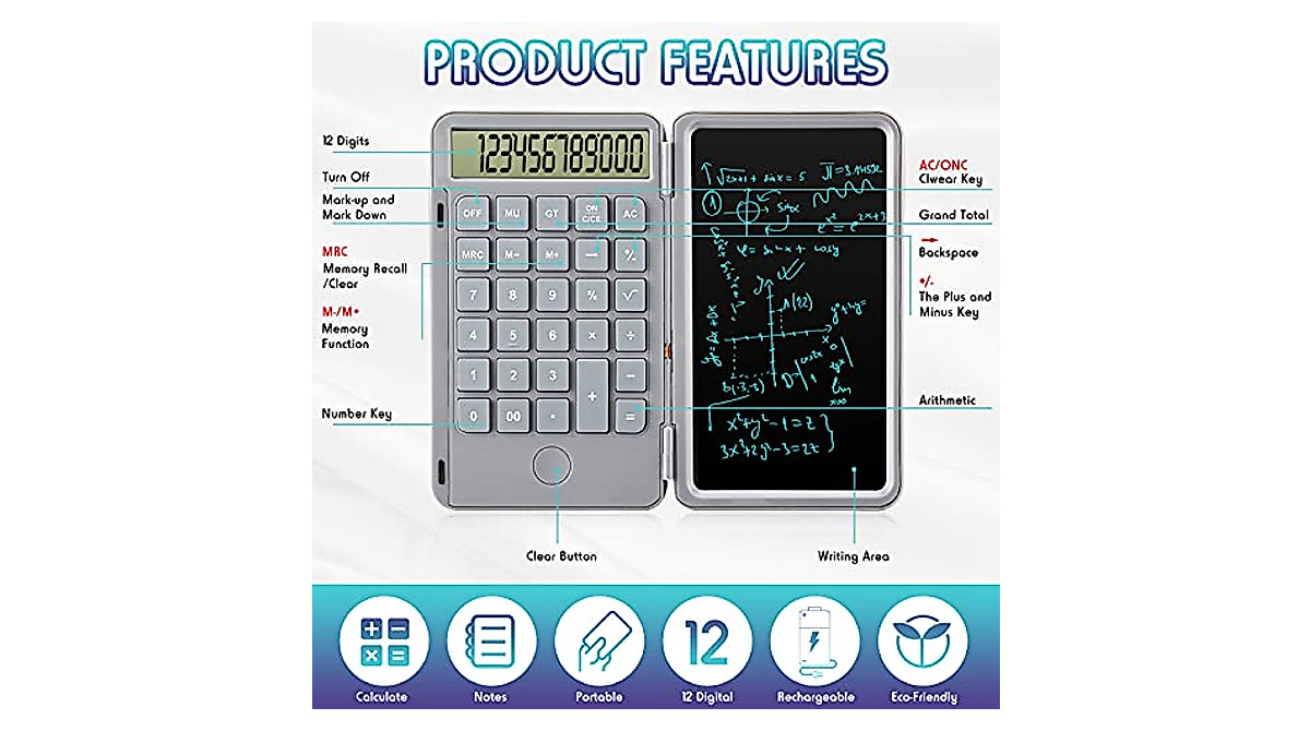 Hion 12-Digit Rechargeable Calculator for Office & School