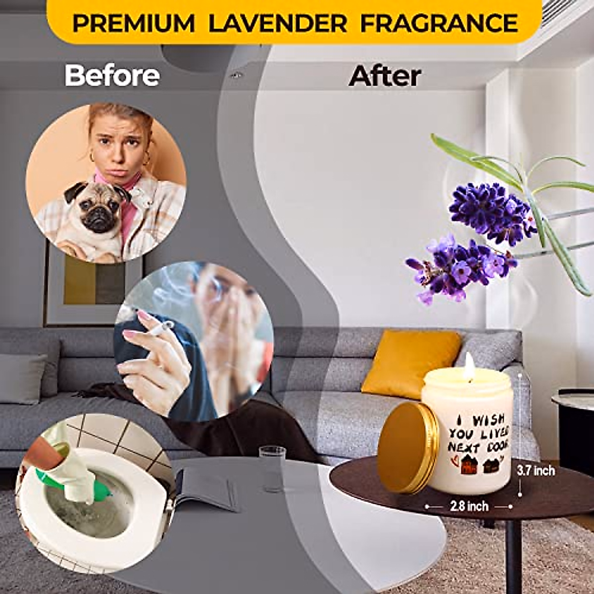 Mothers Day Birthday Gifts for Her, Lavender Candle Gifts for Women - I Wish You Lived Next Door - Best Friend, Friendship Gifts for Women Friend, Relaxation Gift for Women