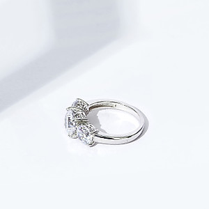 Amazon Essentials Platinum-Plated Sterling Silver Round 3-Stone Ring made with Infinite Elements Cubic Zirconia (4 cttw), Size 7, (previously Amazon Collection)