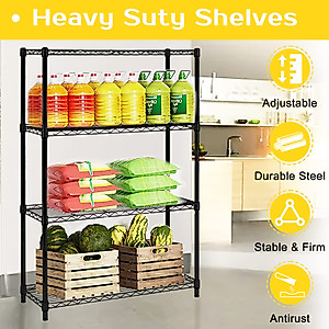 Vnewone 4-Tier Storage Shelves Large Wire Shelving Unit NSF Metal Garage Shelving 54”x36”x14” 1000 LBS Capacity Heavy Duty Height Adjustable Commercial Grade Utility Steel Rack with Wheels,Black