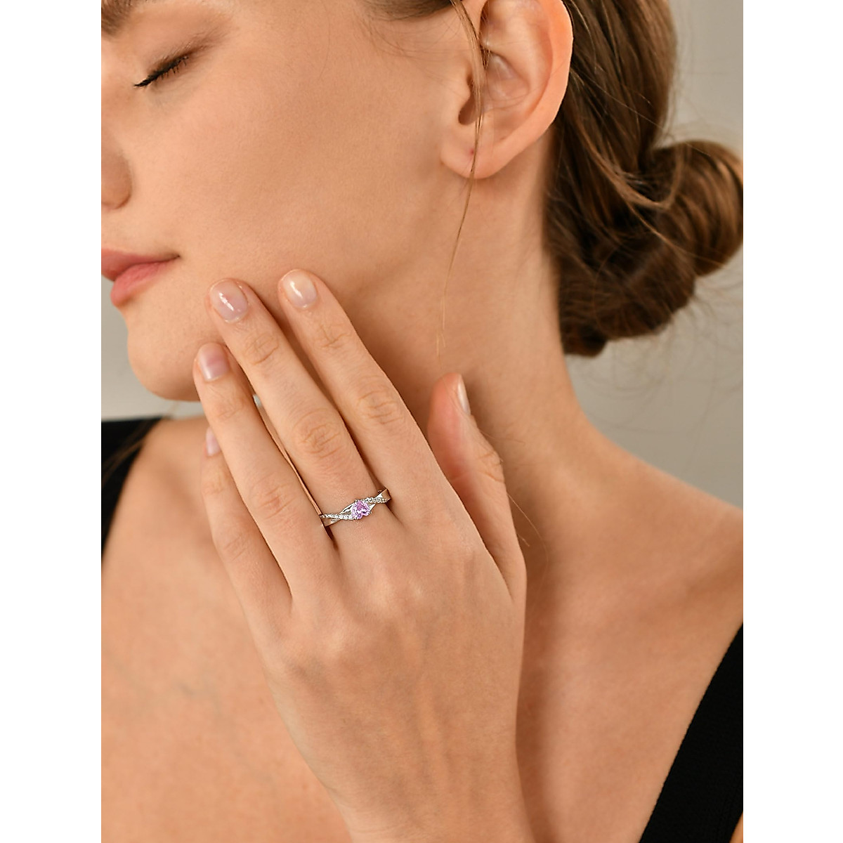 YL 925 Sterling Silver Engagement Rings Heart Cut 5MM Created Pink Tourmaline Infinity Ring for Women-size6