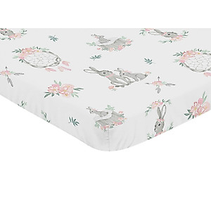 Sweet Jojo Designs Blush Pink and Grey Woodland Boho Dream Catcher Arrow Gray Bunny Floral Baby Girl Baby Nursery Fitted Mini Portable Crib Sheet - Watercolor Rose Flower