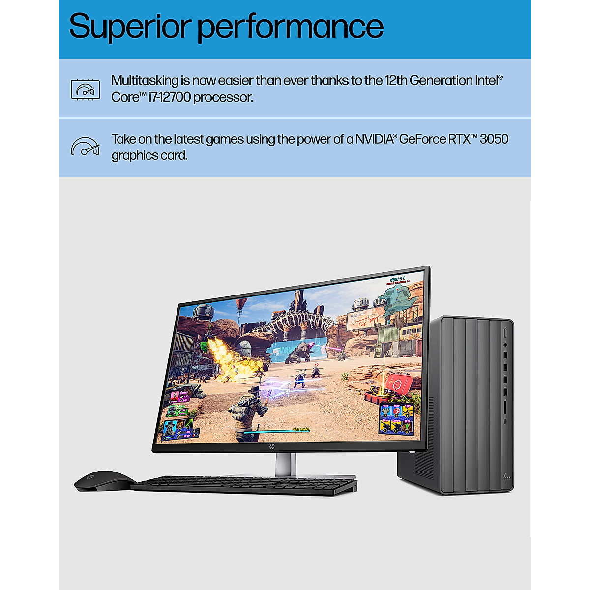 HP Envy Desktop, NVIDIA GeForce RTX 3050, 12th Gen Intel Core i7-12700, 16 GB SDRAM, 1 TB SSD, Windows 11 Home, Wi-Fi 6 & Bluetooth, Wireless Keyboard & Mouse, Pre-Built PC Tower (TE01-3050, 2022)