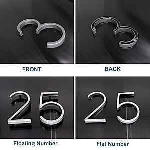 5 Inch House Numbers for Outside, Metal Modern Floating House Numbers, Garden Door Mailbox Decor Number with Nail Kit, Visibility Signage,Silver Grey(9)