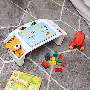 Mind Reader Sprout Collection, Portable Desk, Breakfast Tray, Laptop Desk, Side Storage Pockets with 3 Compartments for Toys, Tablets, Books, Games and Snacks, 22.25" L x 10.75" W x 8.5" H, White
