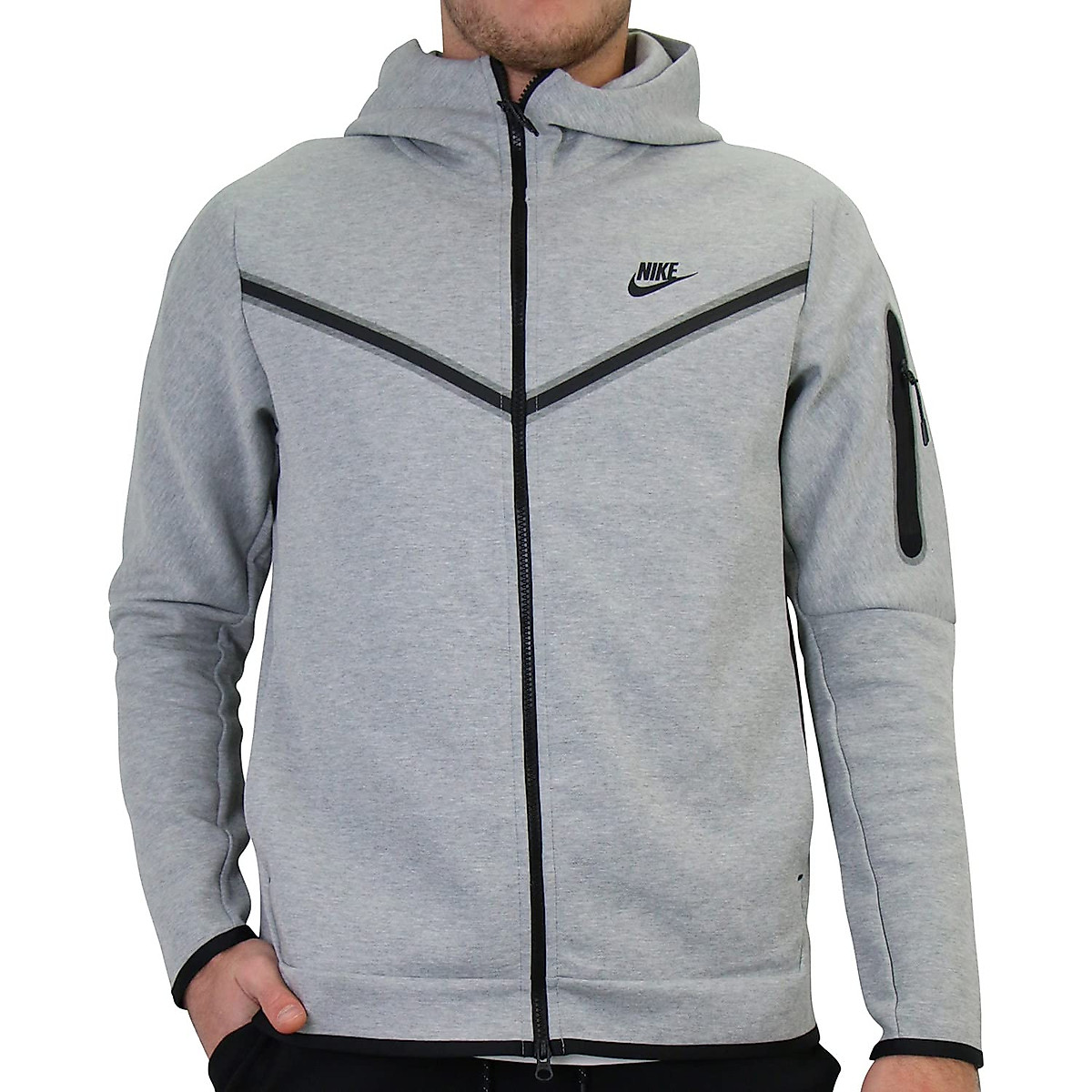 Nike men Sportswear Tech Fleece Full-Zip Hoodie, Dark Grey Heather/Black, Large
