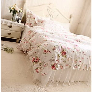 Kolachic Country Rose Roses Pink Floral Flower Duvet Cover Bedding Set 3 Pieces, 1 Duvet Cover & 2 Pillowcases 100% Cotton (King/California King)