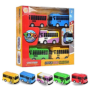 ZOTIN 5Pcs Little Bus Tayo Toy, Pull Back Mini Bus Toy Set, Cartoon Colors Cars Model, Gift for Friend and Children