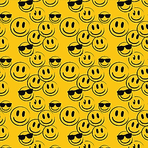 Ambesonne Emoji Duvet Cover Set, Modern Minimalist Pattern of Smiling Happy Faces with Sunglasses Print, Decorative 3 Piece Bedding Set with 2 Pillow Shams, Queen Size, Earth Yellow and Black