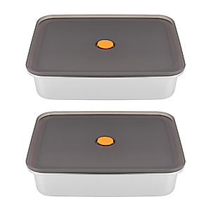 Navaris Stainless Steel Marinating Containers (Set of 2) - Metal Meat Marinade Container with Lid - Dishwasher Safe Food Storage 9.3" x 7.5" x 2.2"
