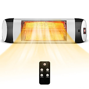 COSTWAY Wall-Mounted Patio Heater, Remote Control, Carbon Fiber Tube, 1500W Outdoor Waterproof Infrared Heater with 3s Rapid Heating, 24H Timer and 3 Heat Setting, Suitable for Outdoor, Home, Backyard