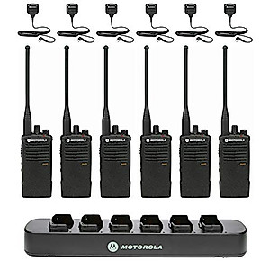 6 Pack of MOTOROLA SOLUTIONS RDU4100 Two Way Radio Walkie Talkies with Speaker Mics and 6-Bank Charger