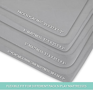 Ely's & Co. Patent Pending Waterproof Cotton Quilted Pack n Play Sheet | Mini Crib Sheet | All in one Mattress Pad Cover and Cozy Sheet, Grey
