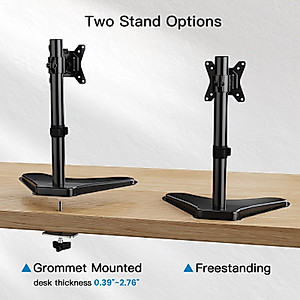 HUANUO Single Monitor Stand, Free Standing Monitor Desk Stand for 13 to 32" Computer, Height Adjustable Monitor Mount Full Motion Swivel VESA 75x75mm/100x100mm Heavy Duty Steel Base up to 17.6 lbs