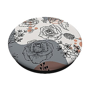 Boho Roses Line Art Abstract Pastel Minimalist Flowers PopSockets Standard PopGrip