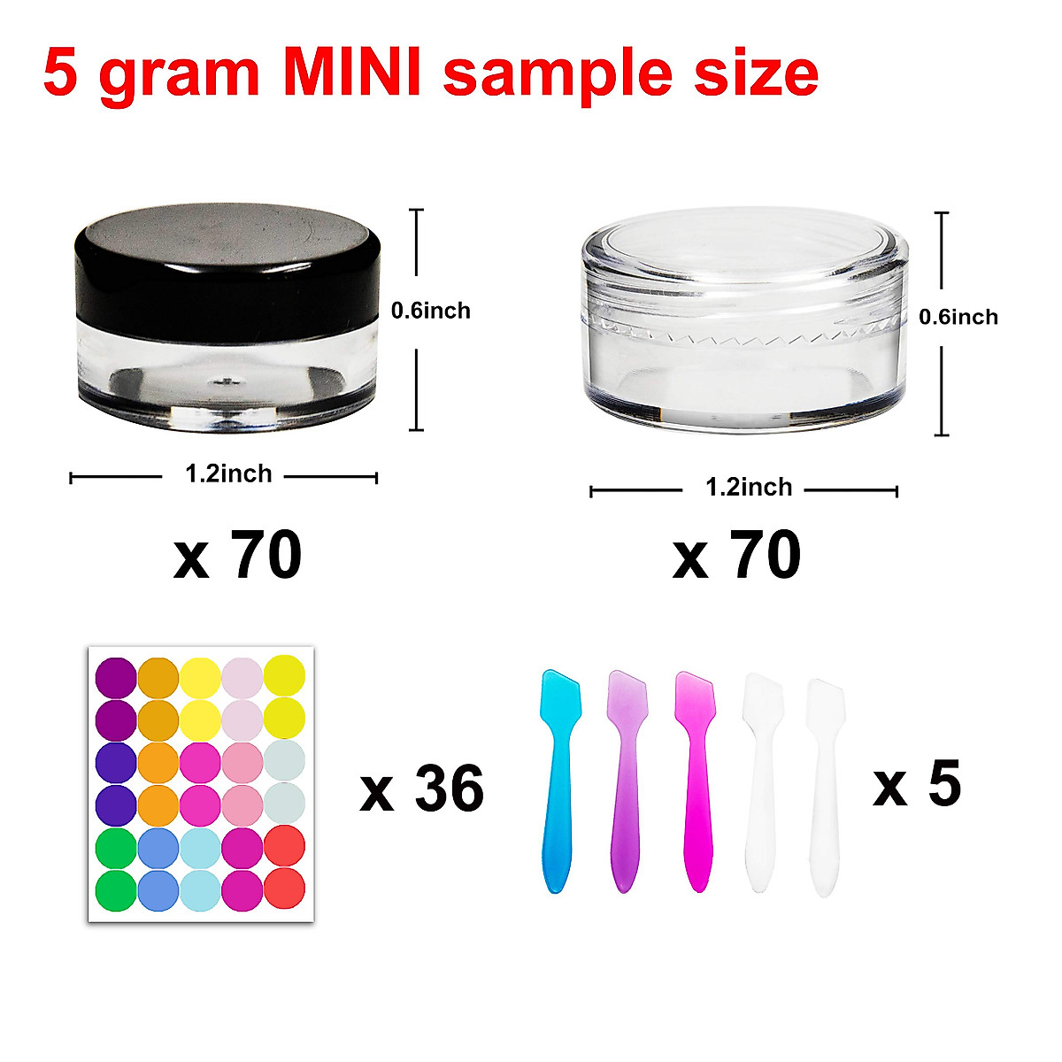 Youngever 140 Pcs Empty Plastic Cosmetic Samples Containers, Plastic Jars With Lids, 5 Mini Spatulas (5 Gram)
