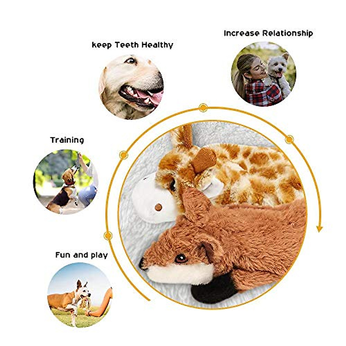 Nocciola 5 PCS Crinkle Dog Squeaky Toys with Double Layer Reinforced Fabric, Durable Plush Dog Toys, No Stuffing Body Dog Toy Set for Small to Large Dogs (5pcs 10 squeakers, Jungle Series1)
