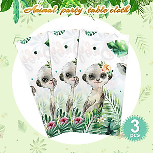 3 Pieces Jungle Safari Tablecloths Jungle Animal Plastic Table Cover Disposable Safari Table Cover Wild Jungle Plastic Tablecloth for Baby Shower Birthday Party Supplies Decorations, 54 x 108 Inch