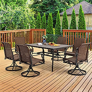 EROMMY Patio Wicker Swivel Chair Set of 2, Heavy Duty Outdoor Dining Chair with 23.5'' High Back, Extra-Large Water-Fall Seat, Rattan Porch Chair Gentle Rocker for Outside, Garden, Backyard, 4 PCS