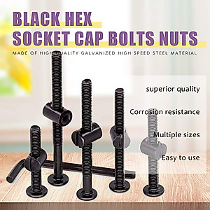 Swpeet 120Pcs Crib Hardware Screws, Black M6 × 40/50/60/70/80mm Hex Socket Head Cap Crib Baby Bed Bolt and Barrel Nuts with 1 x Allen Wrench Perfect for Furniture, Cots, Crib Screws 15/20/25/30/35