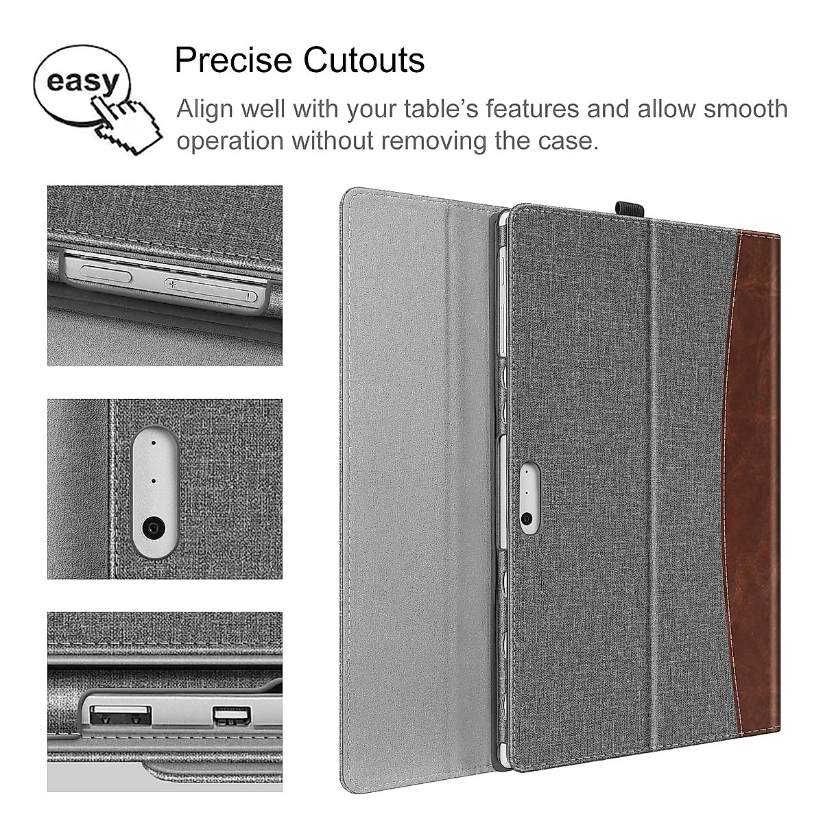 Fintie Case for 12.3 Inch Microsoft Surface Pro 7 Plus, Surface Pro 7/6/5/4/3 - Portfolio Business Cover with Pocket, Compatible with Type Cover Keyboard, Gray/Brown