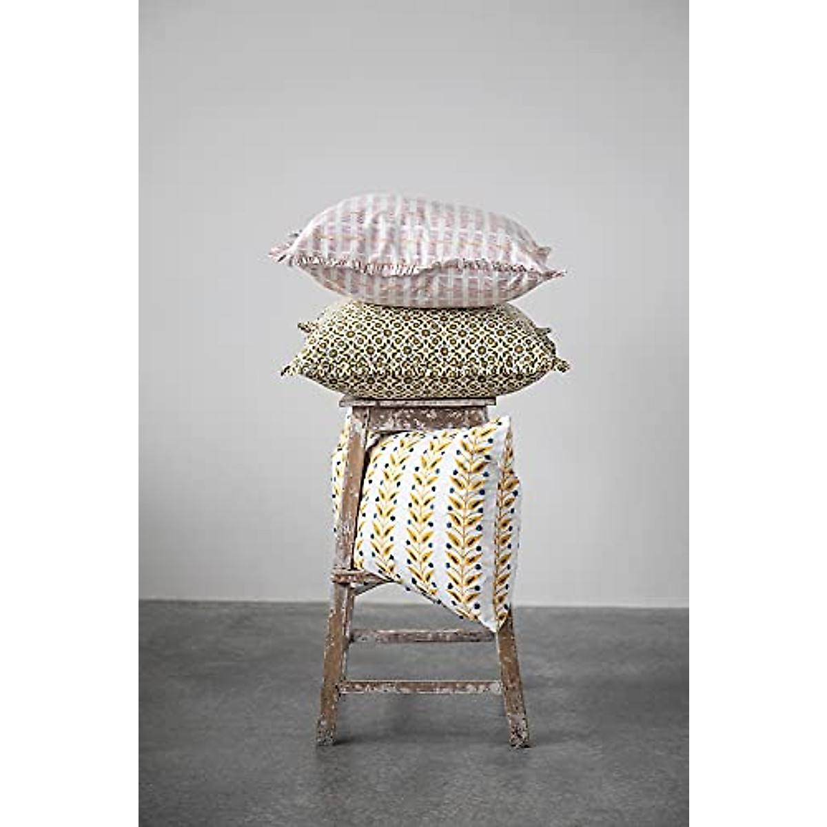 Creative Co-Op Cotton Printed Lumbar Embroidery & French Knots Pillow, Multicolored