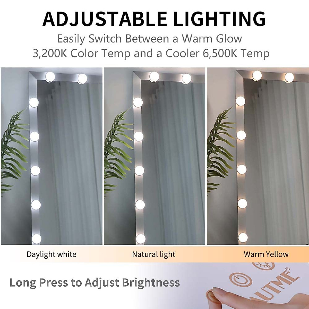 ANYHI Mirror with Lights Full Length, 62.6'' x 23.3'' LED Full Body Floor Dressing Mirror with 22 Dimmable Bulbs, Dimmable, 3 Color Lighting, Wall Mount/Standing (Silver)