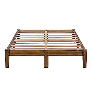 PrimaSleep 14 Inch Solid Wood Platform Bed Frame, Queen, Light Brown
