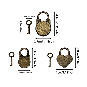3Pcs Mini Archaize Padlocks Vintage Antique Style Bear Frog Heart Small Locks with Keys for Small Wooden Jewelry Boxes Suitcase Cabinet and Notebook Bronze