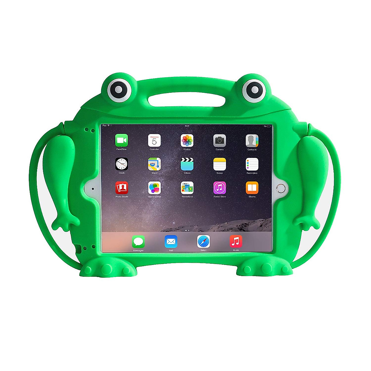 CHIN FAI Kids Case for iPad 9.7 2018 2017 / iPad Air 1 2 / iPad Pro - [Eye Popping Toys] Shockproof Silicone Handle Stand Frog Protective Cover for Apple iPad 5th 6th Generation (Green)