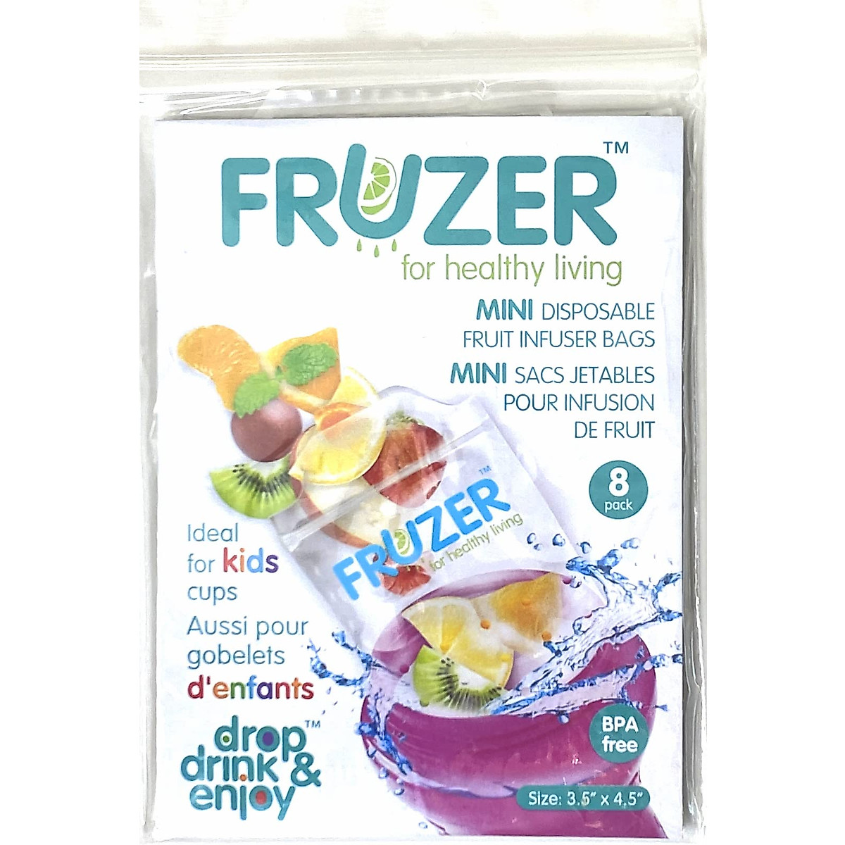 FRUZER Mini Disposable Fruit Infuser Bags (5 PK, each 8 Bags) Total 40 Bags - Refreshing & Beneficial - CLEAR & BPA-FREE
