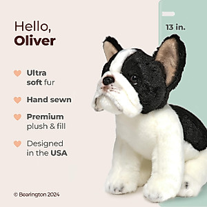 Bearington Collection Oliver The French Bulldog Plush, 13 Inch French Bulldog Stuffed Animal