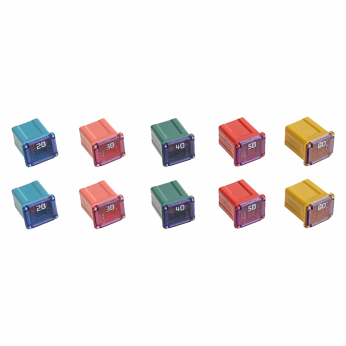 SIGANDG 10pcs Low Jcase Block Fuse car Fuse for Trucks Cars and SUVS (20A/30A/40A/50A/60A, 2pcs Each)