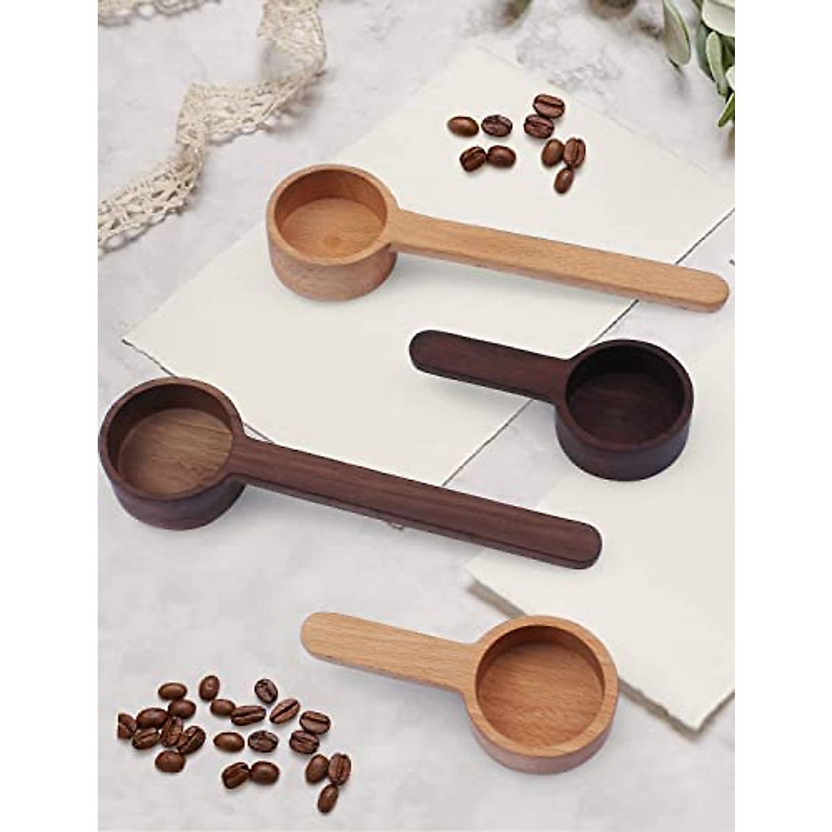 Wooden Coffee Spoon, Coffee Scoop Measuring for Coffee Beans, Whole Beans Ground Beans or Tea, Home Kitchen Tools Utensils (3.8in, beech)